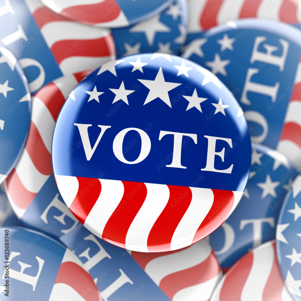 Vote buttons in red, white, and blue with stars - 3d rendering Stock ...