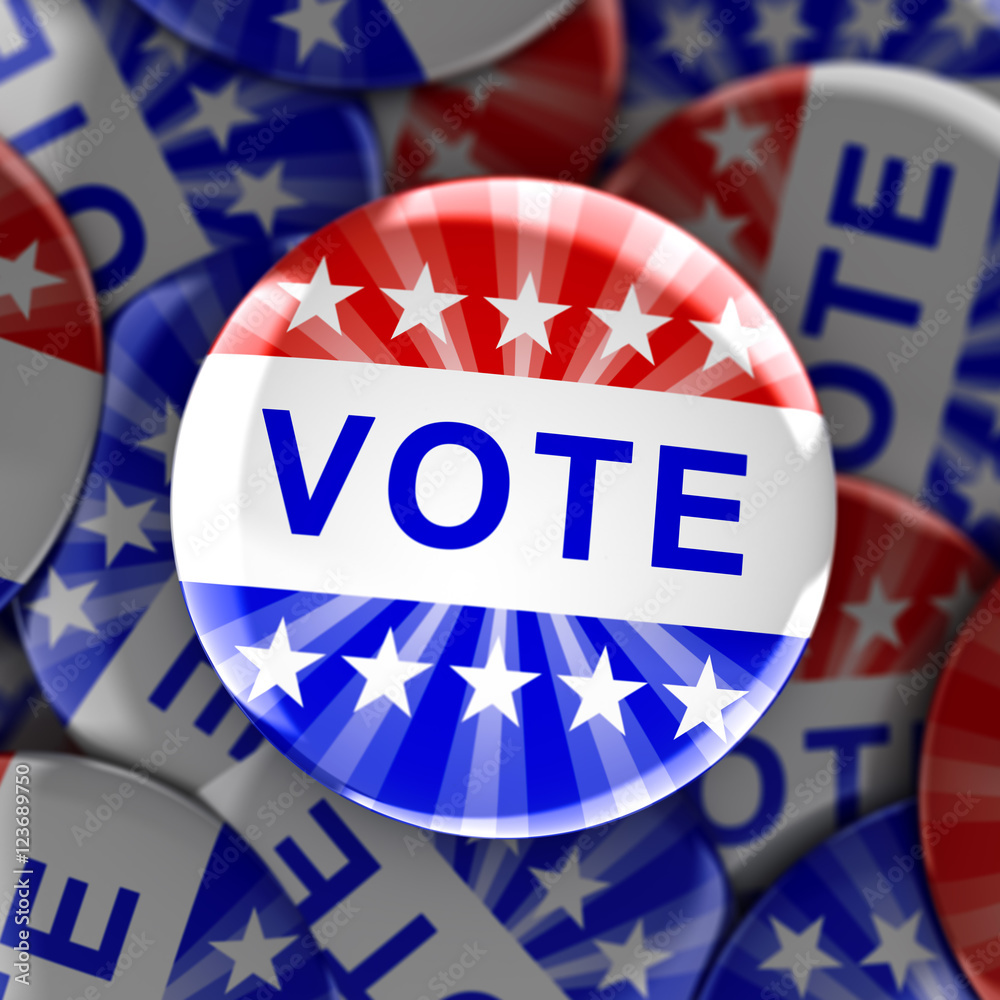 Vote buttons in red, white, and blue with stars - 3d rendering Stock ...