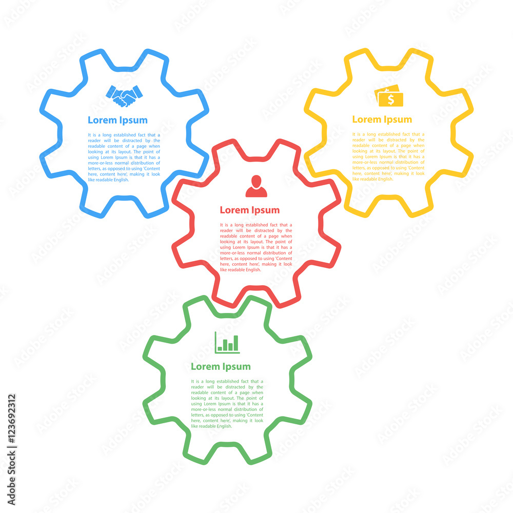 Infographic concept: four gears line style diagram process vector ...