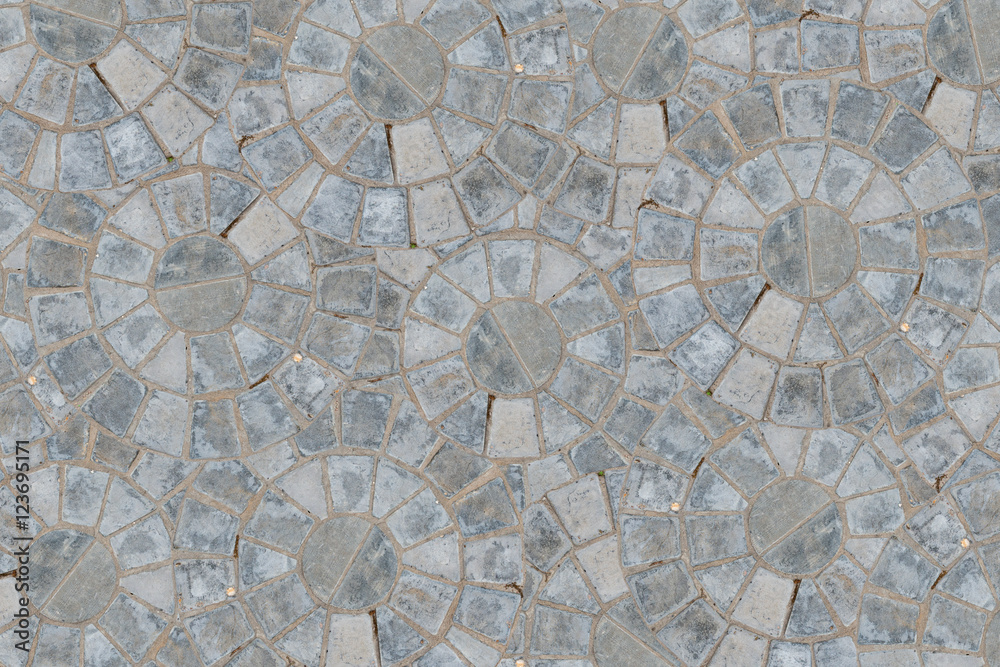 Cobble circular pattern block pavement texture background. Top view ...