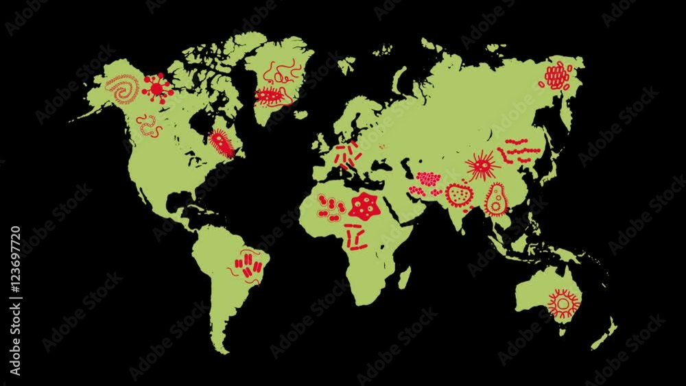 Animation of danger germ and pathogen for human disease such as virus ...