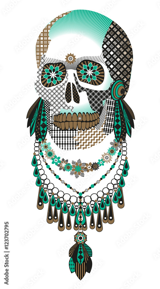 Stylized skull in green and black colors. Bitmap in cheap popula Stock ...