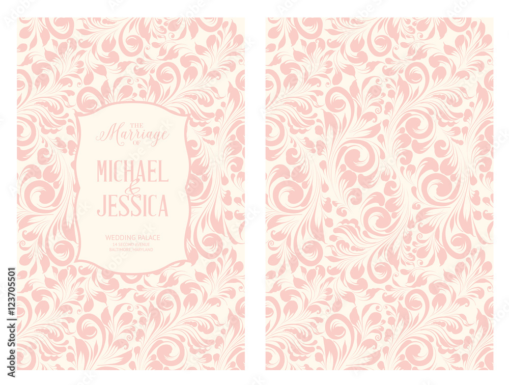 Vintage label design with frame and flowers over pink background ...