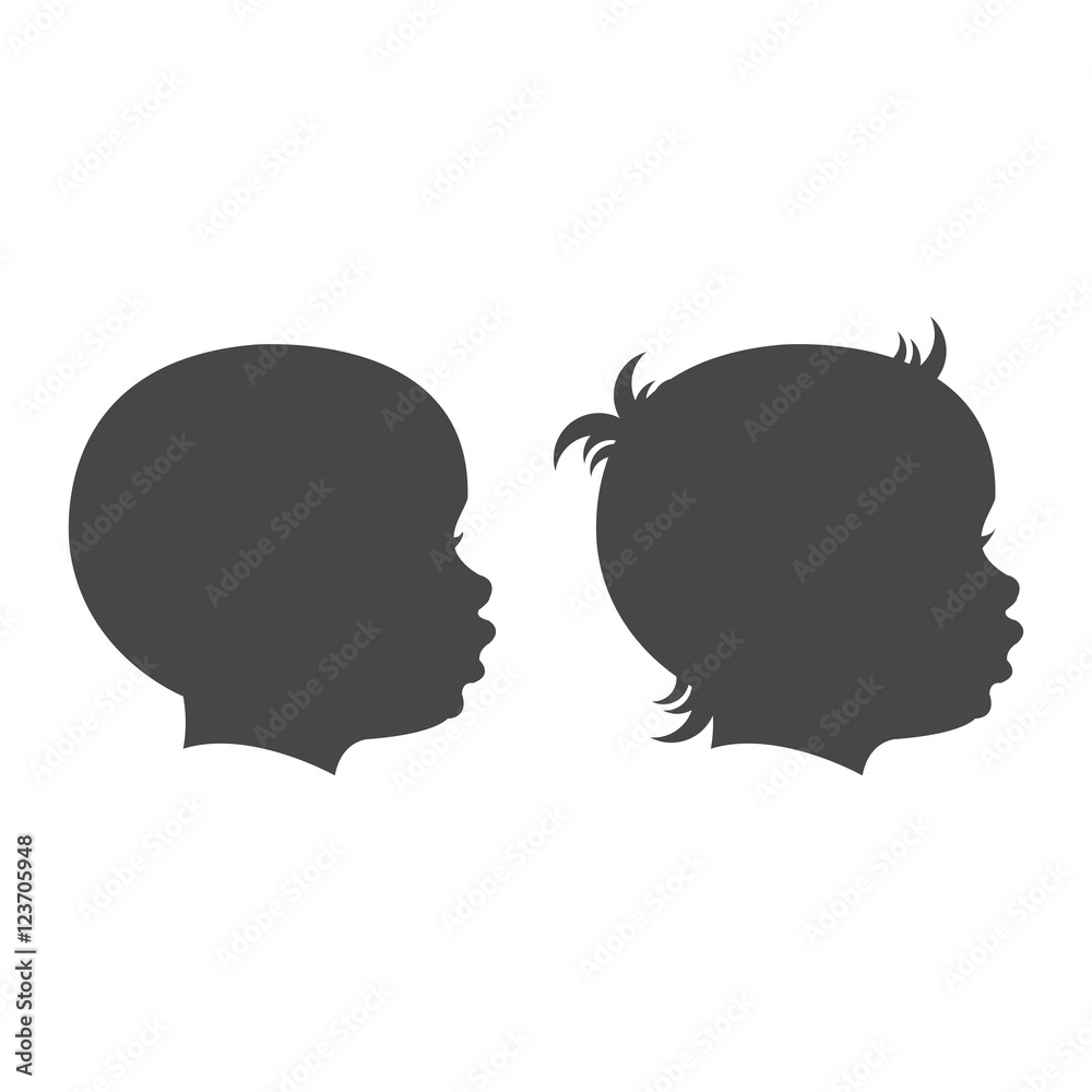 Baby boy and baby girl face profile isolated vector set on the white ...
