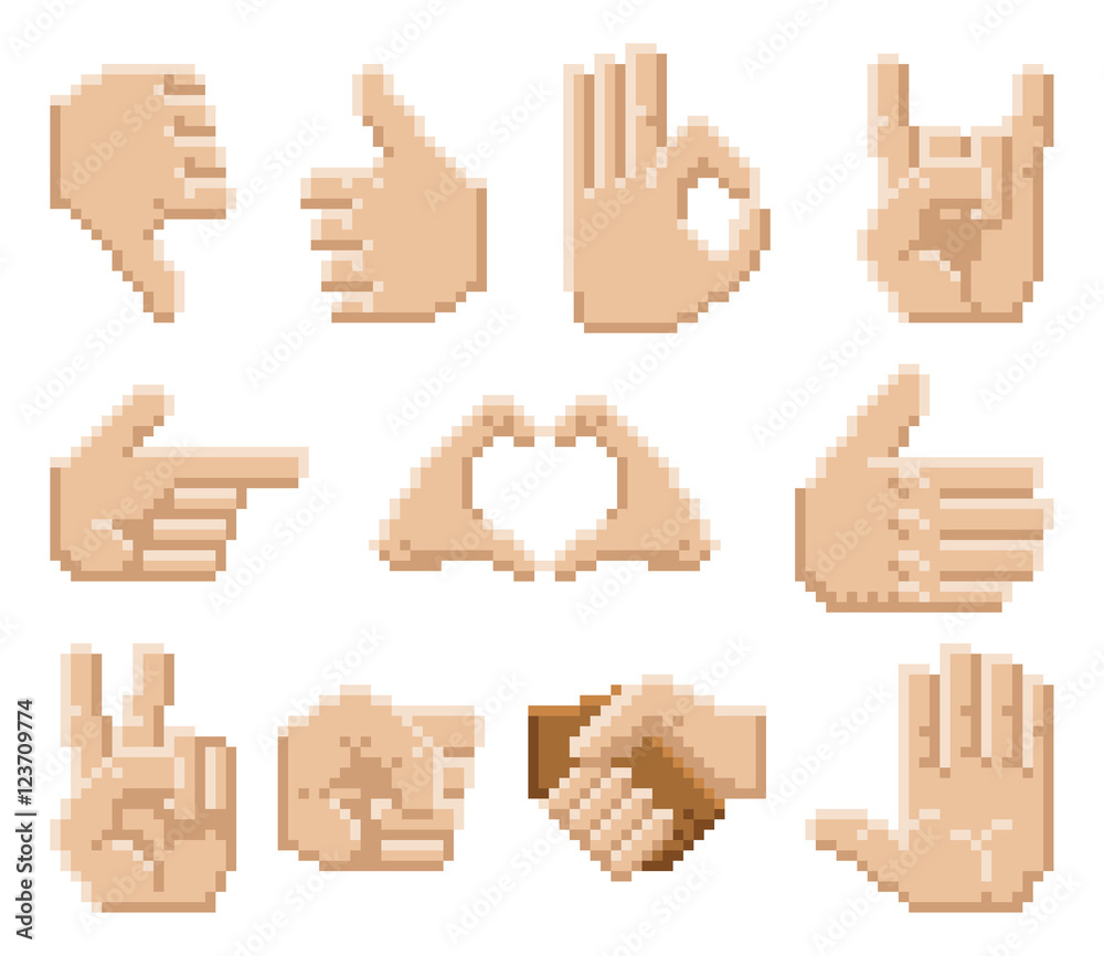 Pixel Art Hand Icons Stock Vector | Adobe Stock