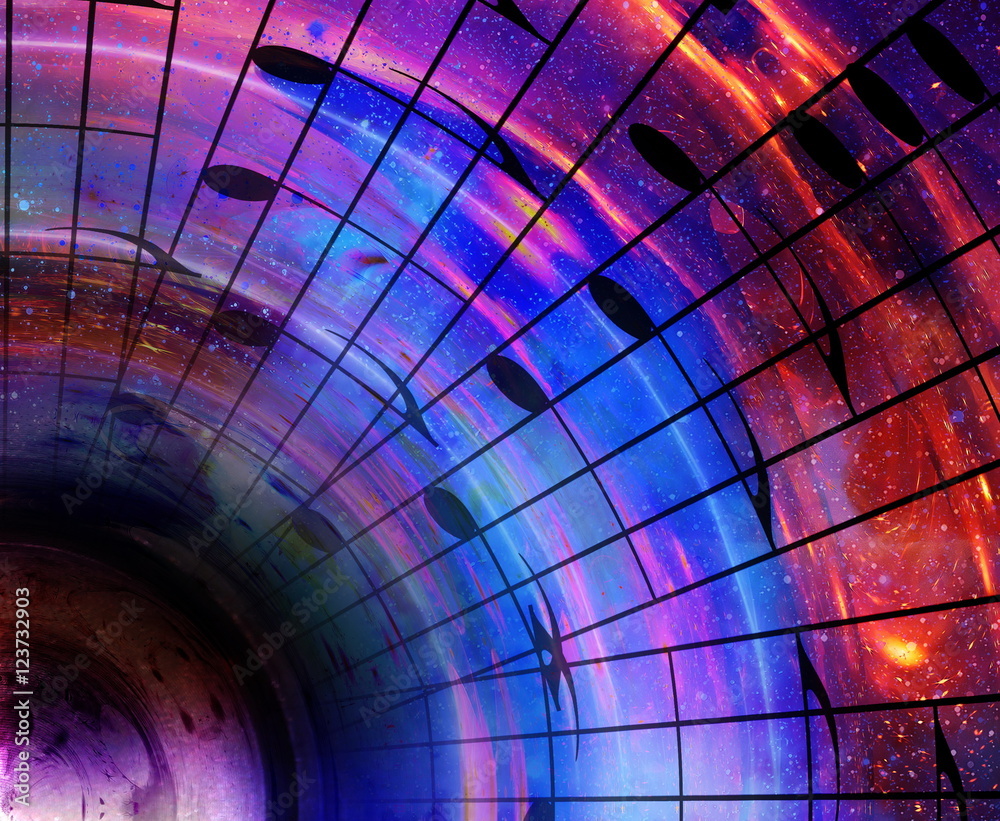 music notes in space with stars. abstract color background. Music ...