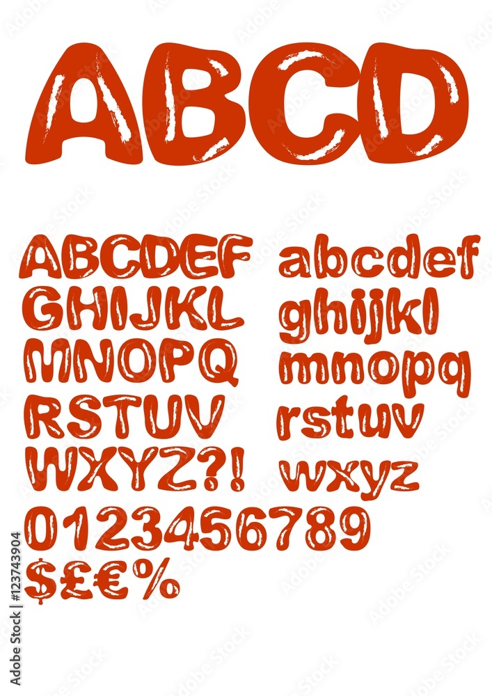 Poster Red alphabet in shabby design, chipped paint, uppercase and ...