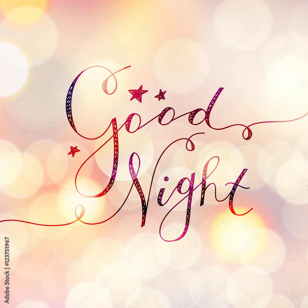 good night lettering, vector handwritten text with stars Stock Vector ...