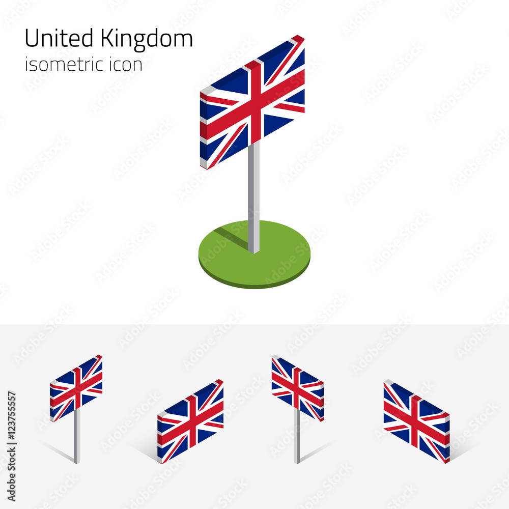 British flag (United Kingdom, UK), Union Jack, vector set of isometric ...