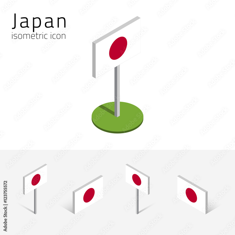 Japanese flag (State of Japan), vector set of isometric flat icons, 3D ...