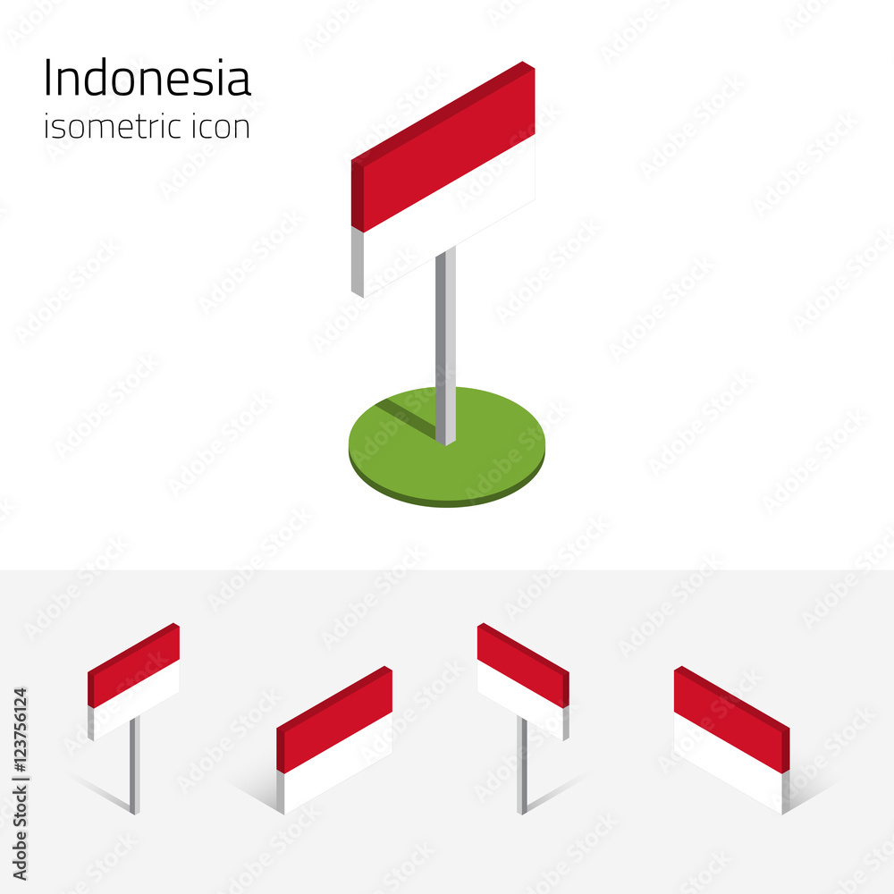 Vetor de Indonesian flag (Republic of Indonesia), vector set of isometric flat icons, 3D style ...