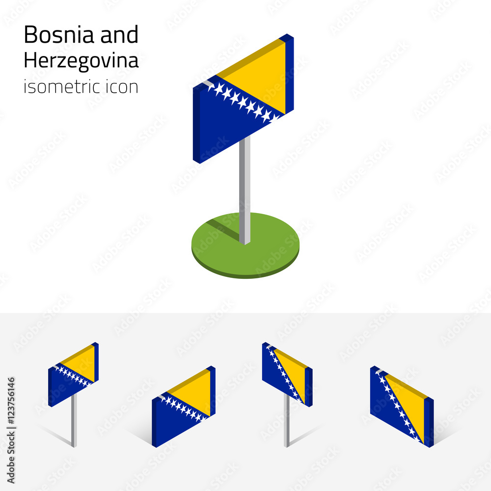 Bosnia and Herzegovina flag (BIH), vector set of isometric flat icons ...