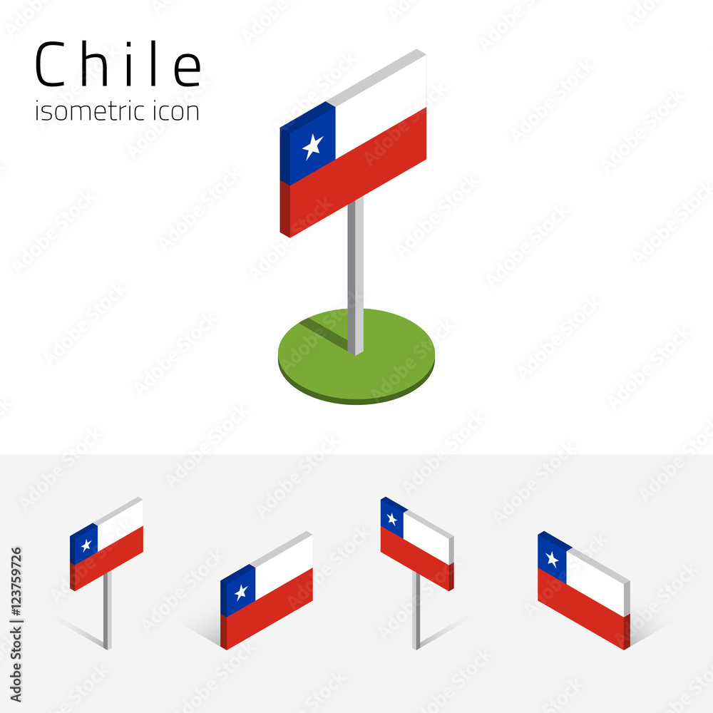 Chilean flag (Republic of Chile), vector set of isometric flat icons ...