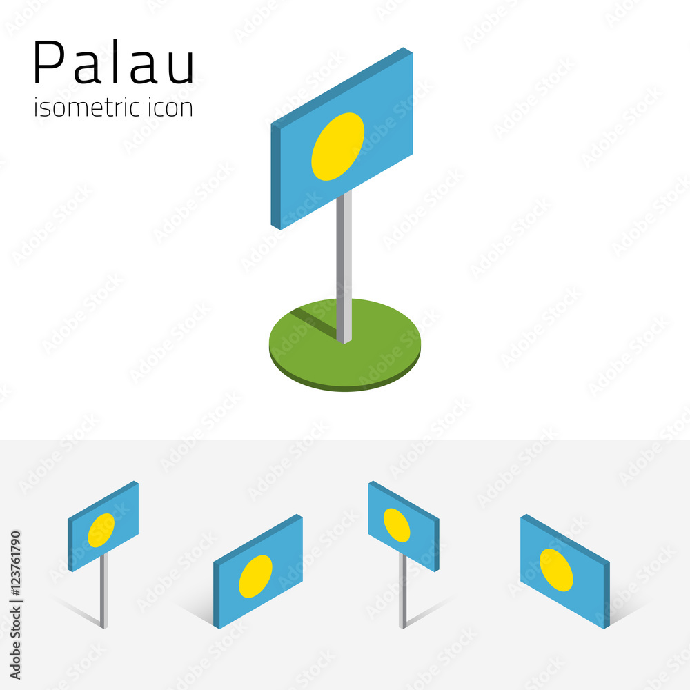 Palauan flag (Republic of Palau), vector set of isometric flat icons ...