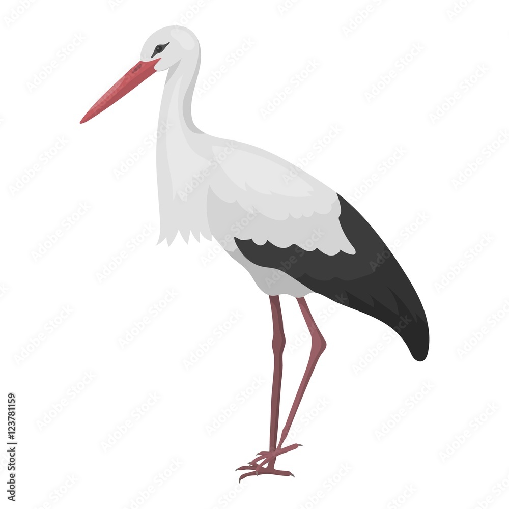 Stork icon in cartoon style isolated on white background. Bird symbol ...