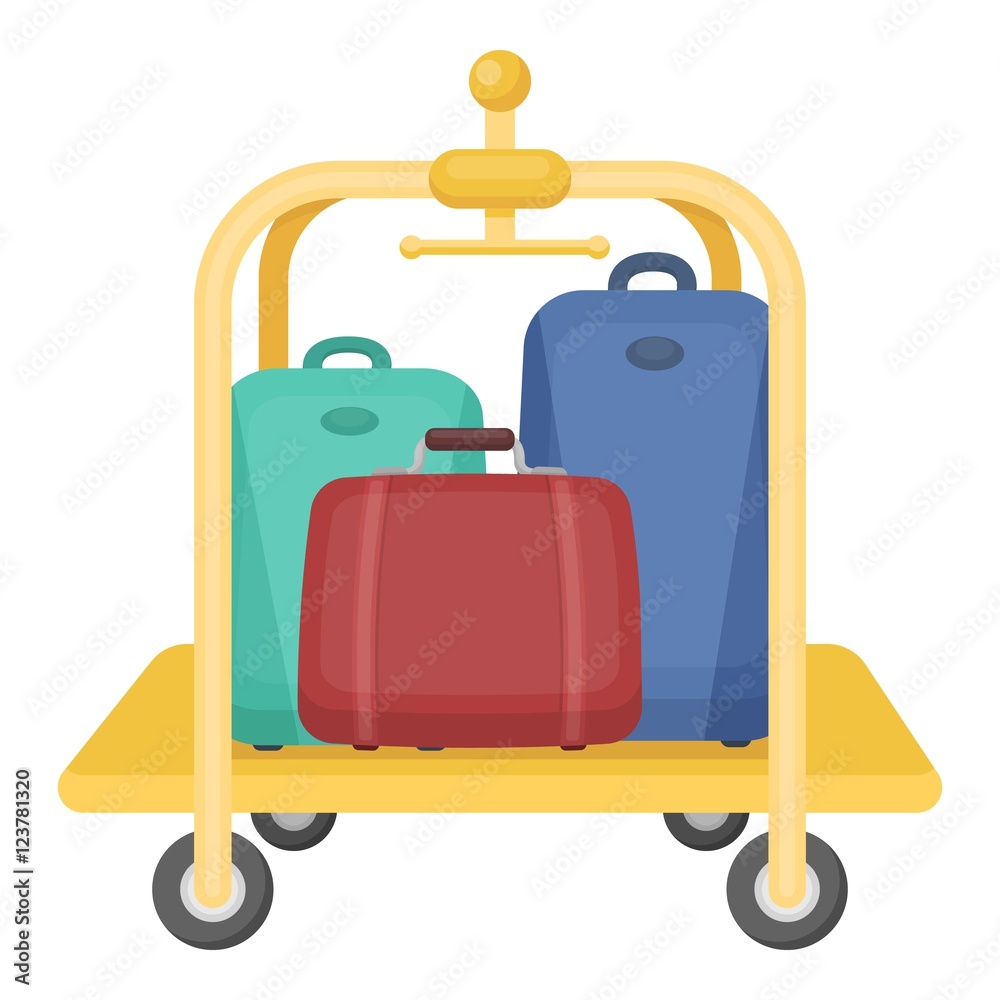 Luggage cart icon in cartoon style isolated on white background. Hotel ...