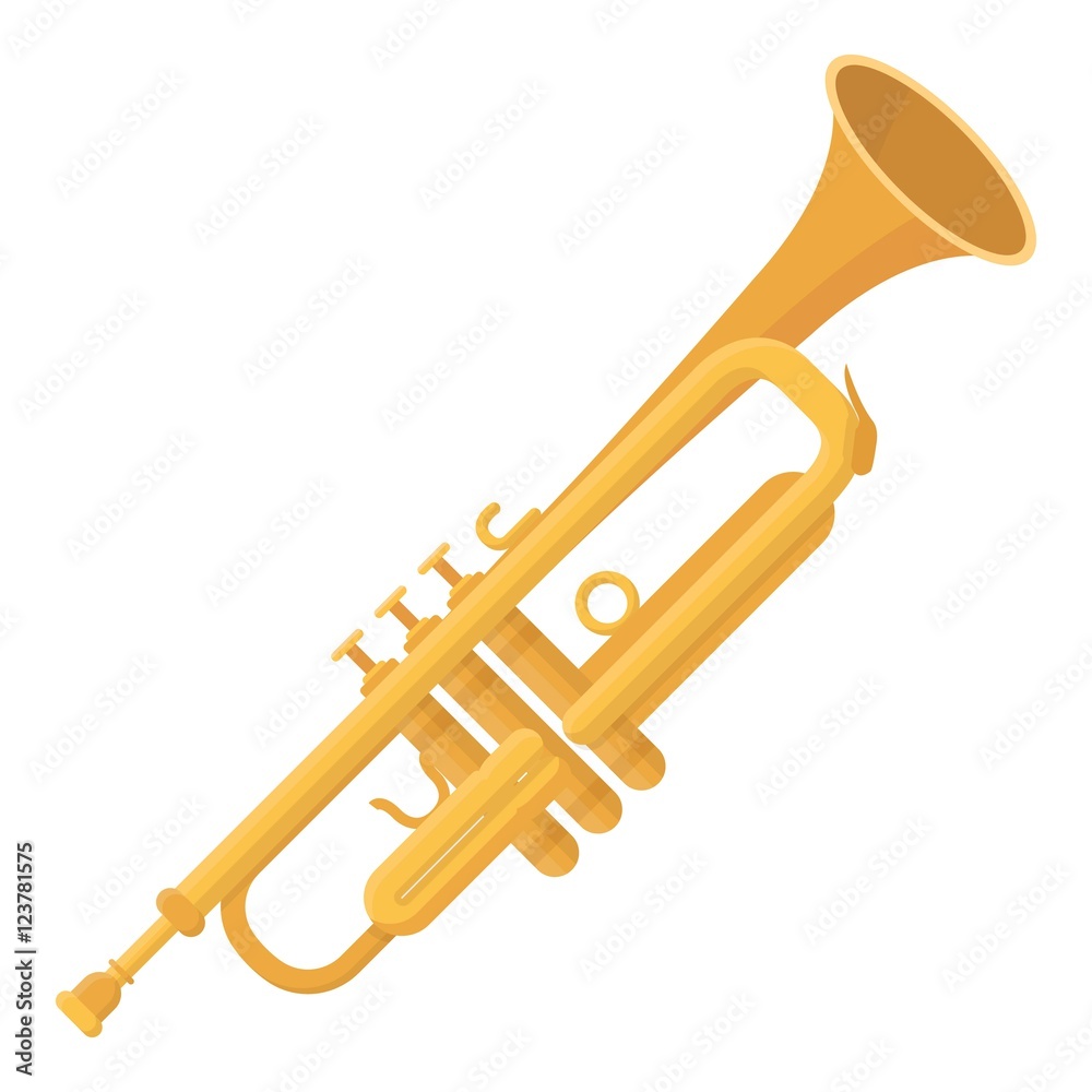 Trumpet icon in cartoon style isolated on white background. Musical ...