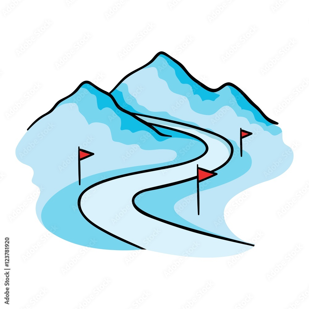 Ski track icon in cartoon style isolated on white background. Ski ...