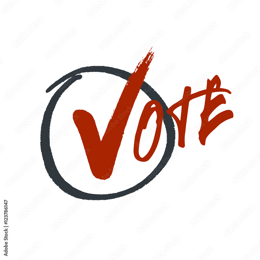 Vote typography. Grunge red check mark in hand drawn circle area Stock ...