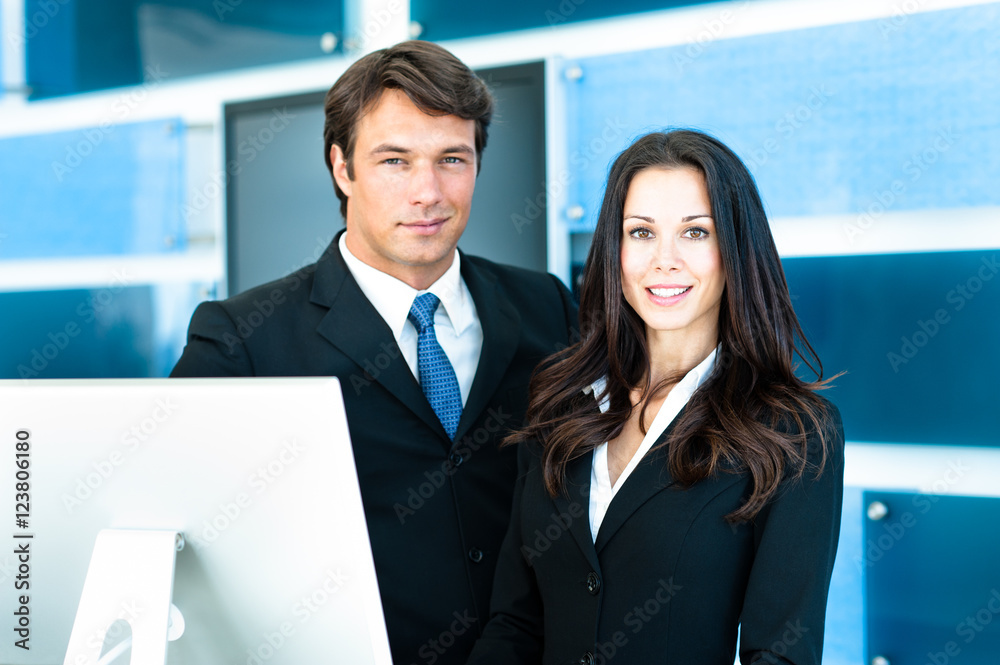 Attractive male man businessman and female woman businesswomanteam in ...