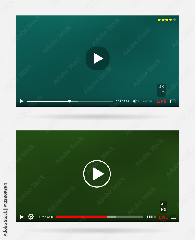 Video Player Window with Menu and Buttons Panel Vector Set Stock Vector ...
