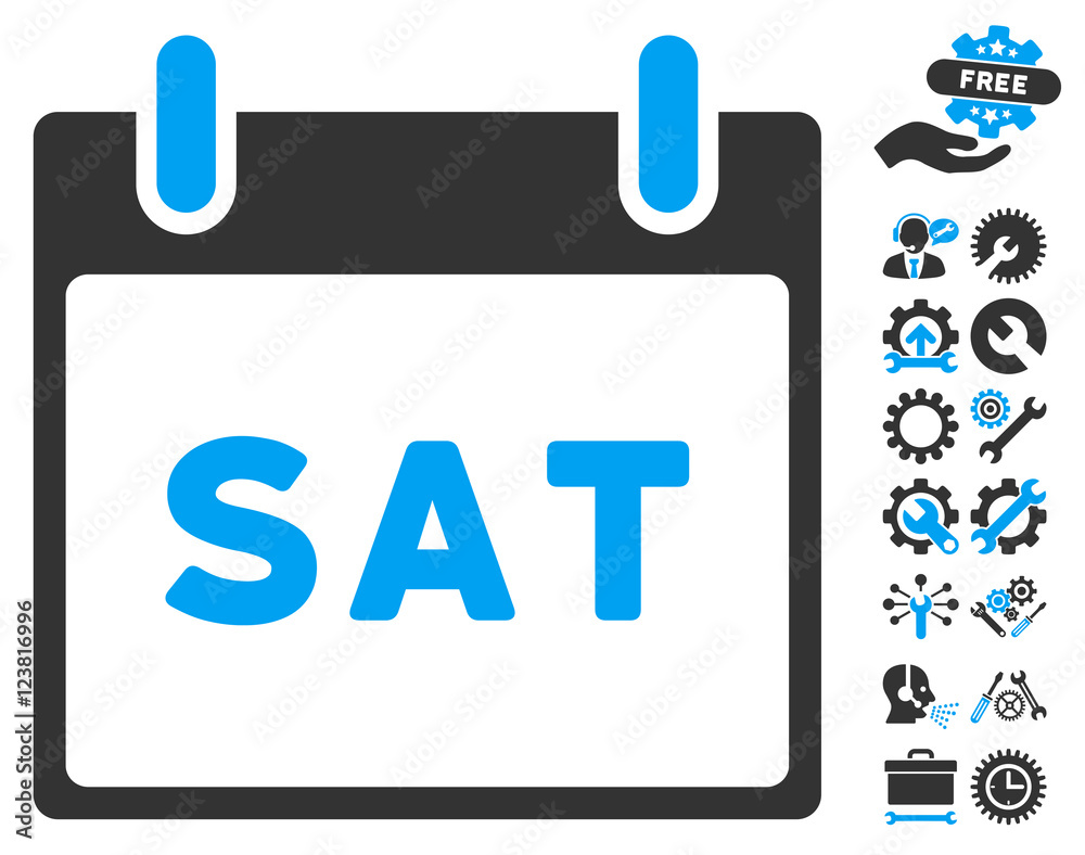 Saturday Calendar Page pictograph with bonus tools pictograms. Vector ...