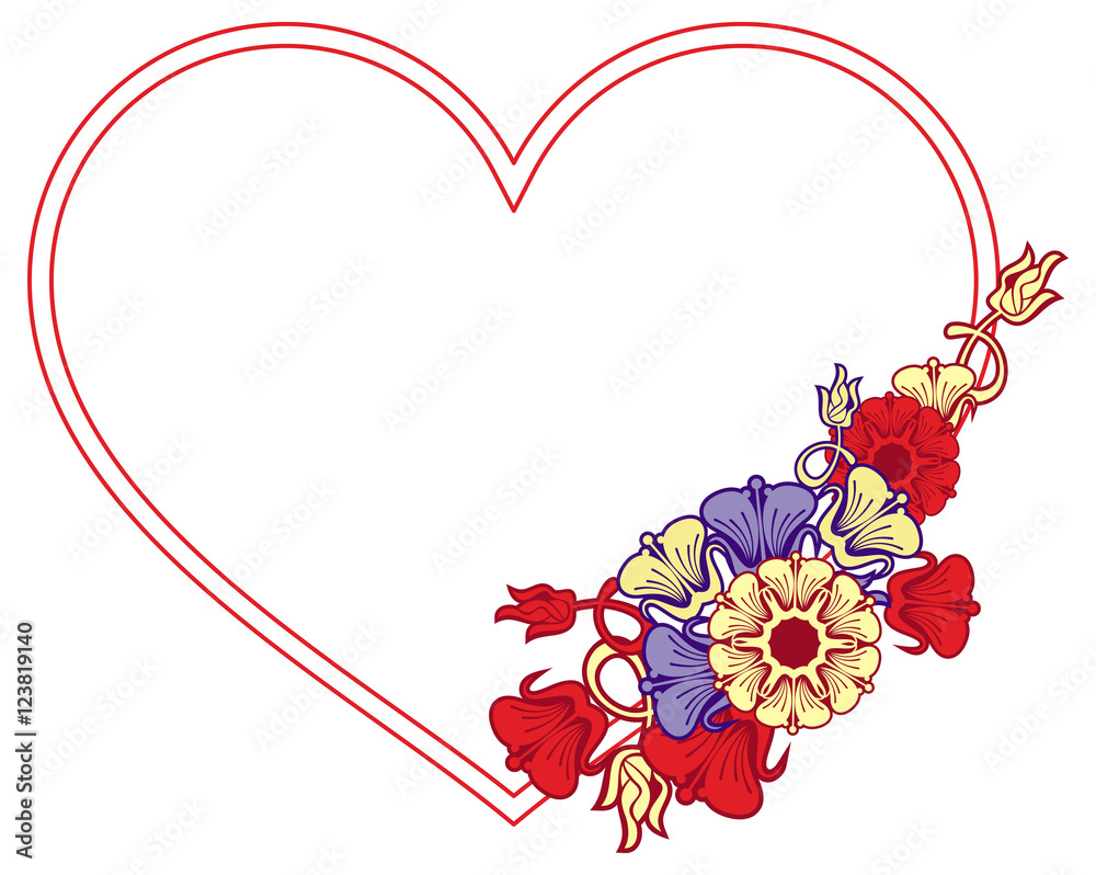 Heart-shaped frame with decorative flowers. Design element for ...