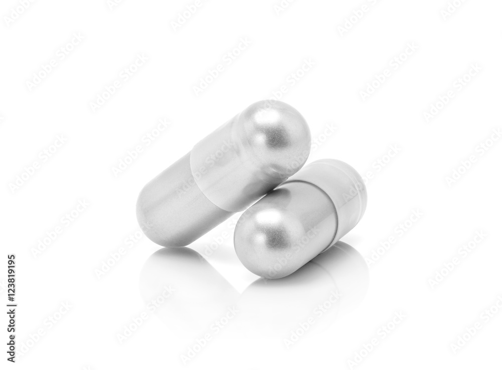 silver pill capsule isolated on white background Stock-Foto | Adobe Stock