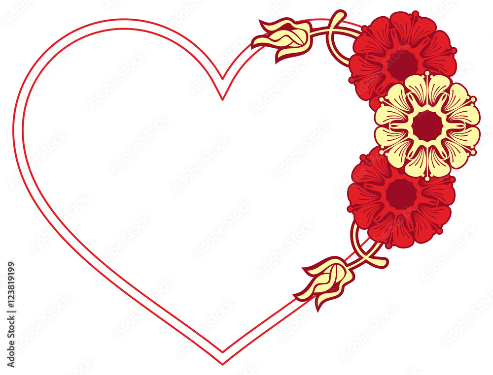 Heart-shaped frame with decorative flowers. Design element for ...