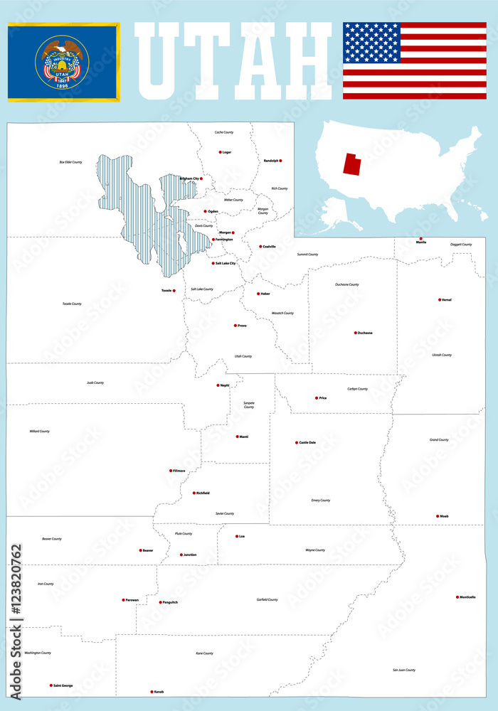 A large and detailed map of the State of Utah with all counties and ...