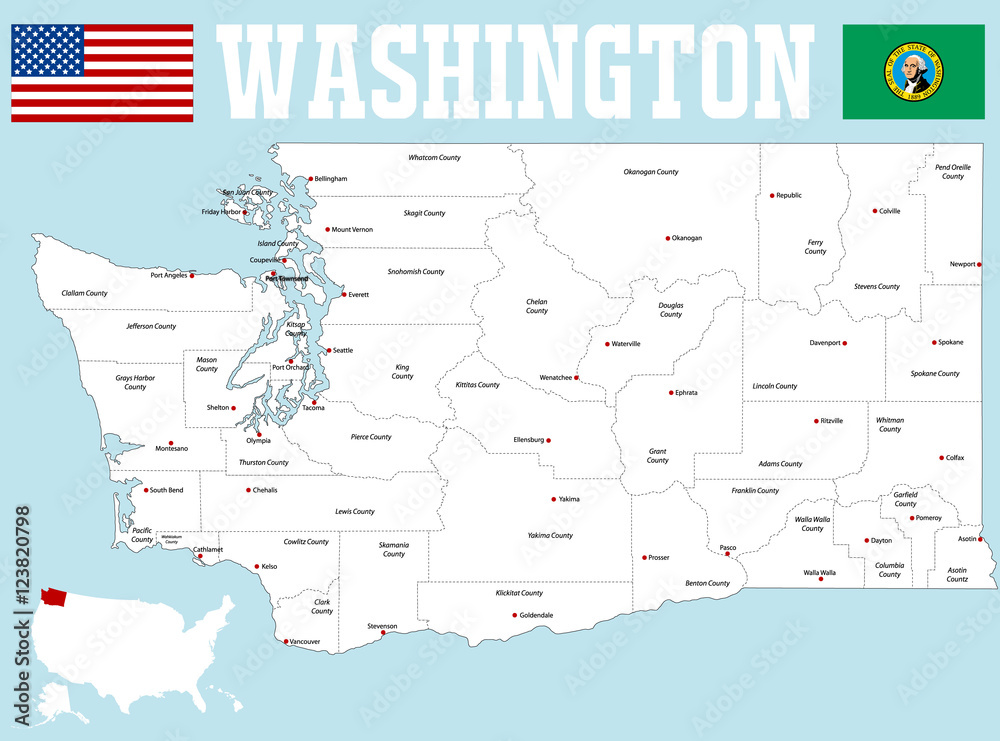 Laminated Map Large Detailed Administrative Map Of Washington State