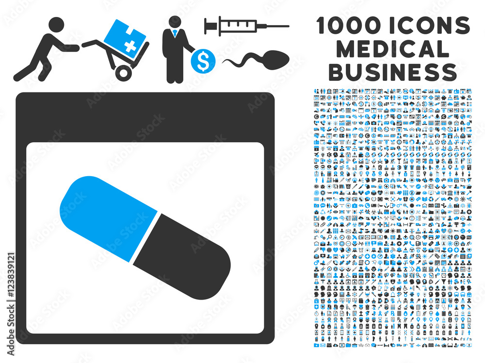 Blue And Gray Drugs Capsule Calendar Page vector icon with 1000 medical ...