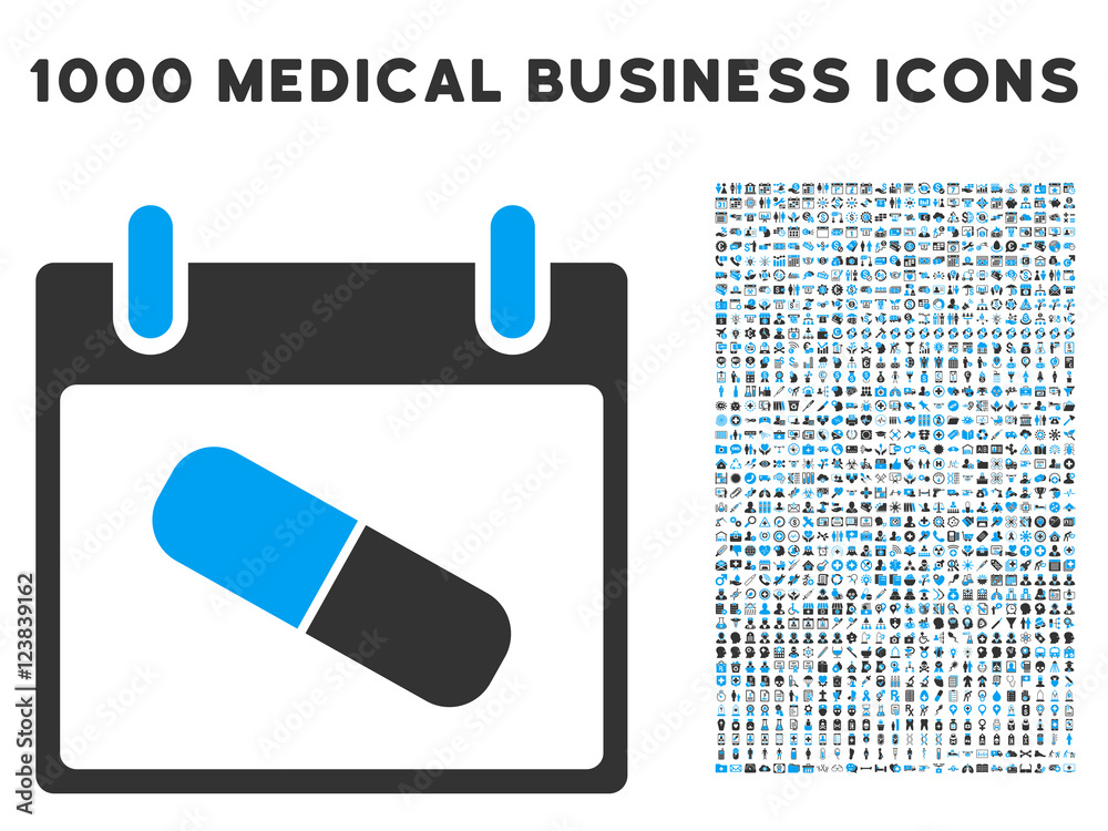 Blue And Gray Drugs Pill Calendar Day vector icon with 1000 medical ...
