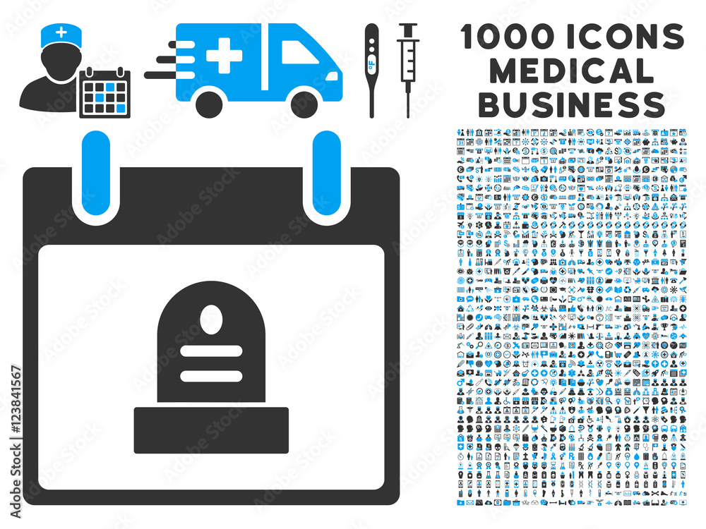 Blue And Gray Rip Monument Calendar Day vector icon with 1000 medical ...