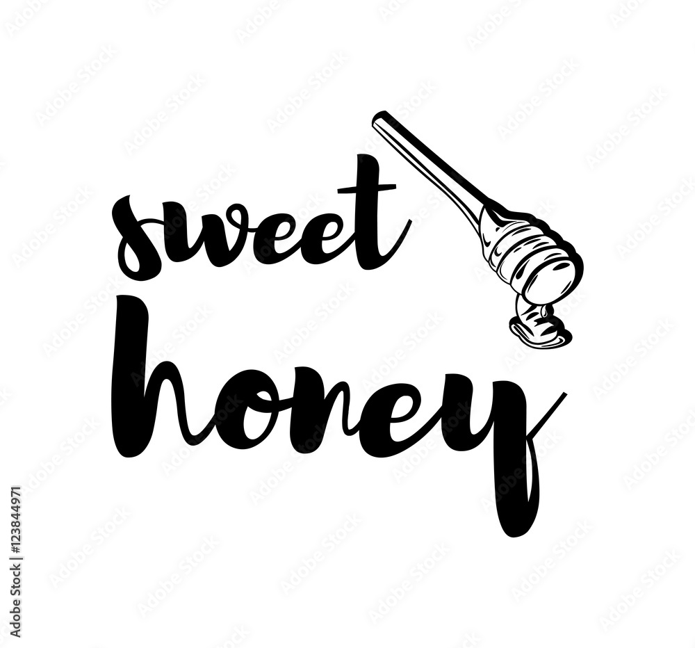 Wooden honey dipper, sketch style vector illustration isolated on white ...