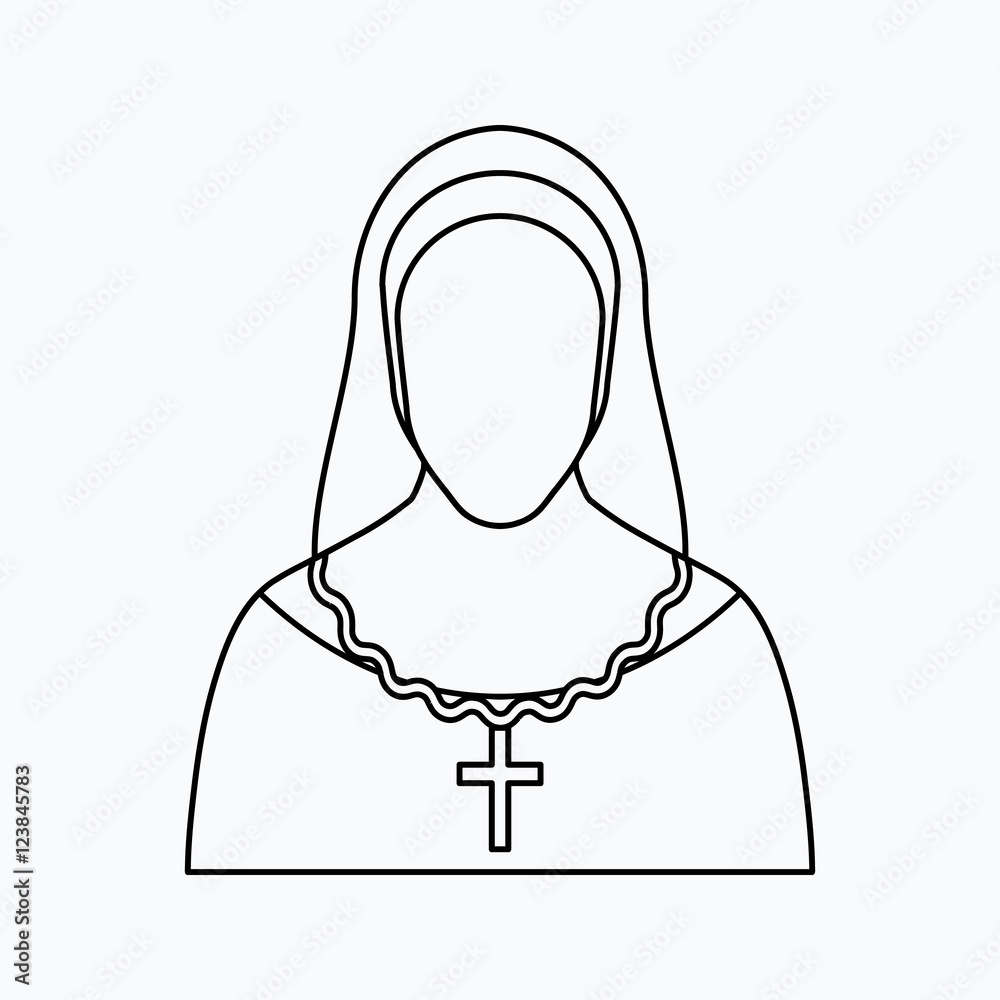 Nun Vector illustration. Religion icon. Silhouette. Flat style. Stock ...