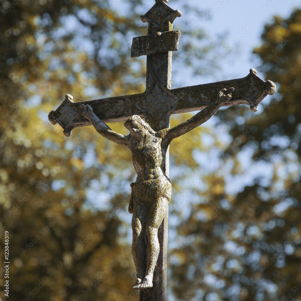 Antique statue of crucifixion of Jesus Christ (religion, faith, Stock ...
