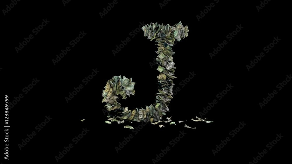 3d rendered animation of the letter J made out of 1, 5, 20, 50 and 100 ...