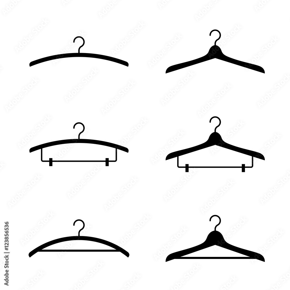 Clothes hanger silhouette icon set black color isolated on white ...