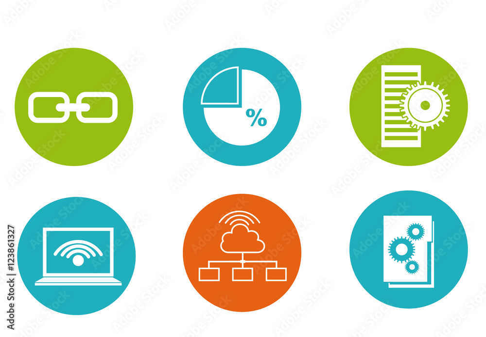 Circular and Colorful Data Center Media Icon Set Stock Template | Adobe ...
