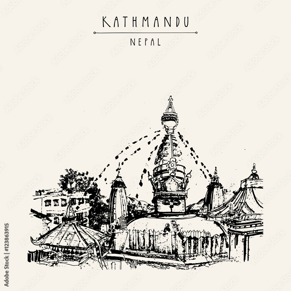 Swayambhu temple in Kathmandu, Nepal, before the earthquake. Travel ...