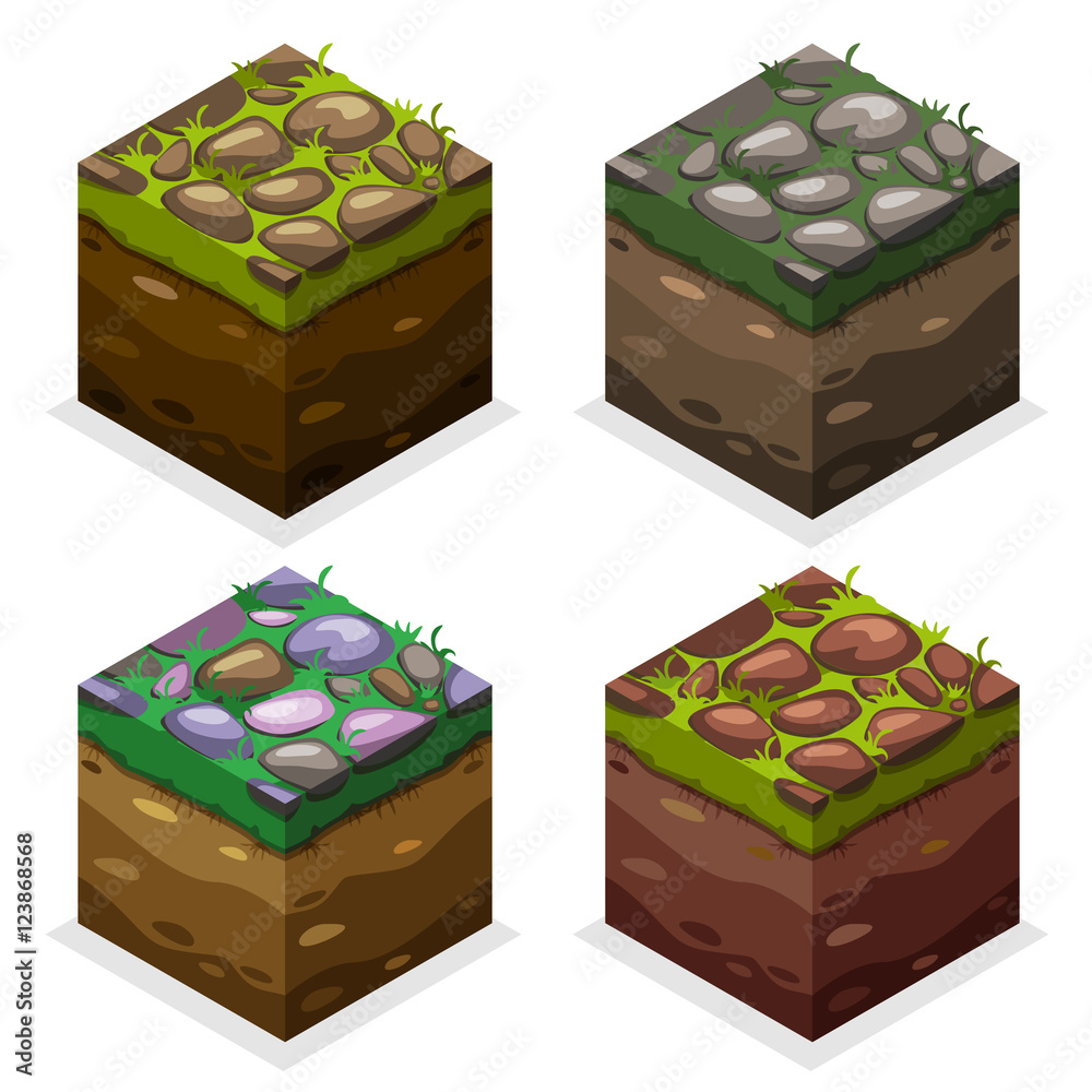 3D Isometric Landscape Cube - Ground Grass Element. Icon Can be used ...