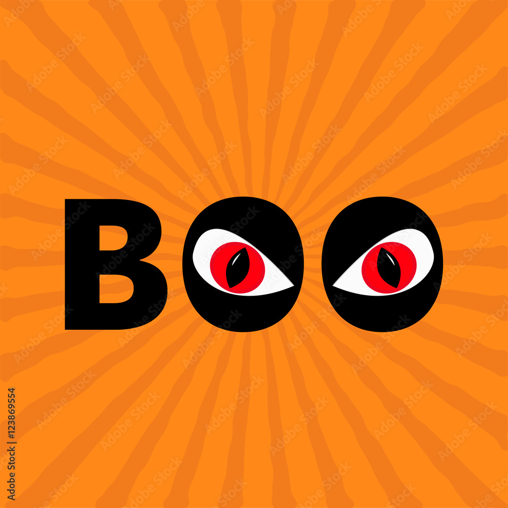 Vettoriale Stock Word BOO text with red eyes. Evil eyeballs. Happy ...