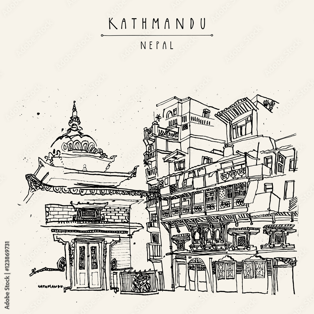 Kathmandu, Nepal, Asia. Hindu shrine and old historic wooden ...