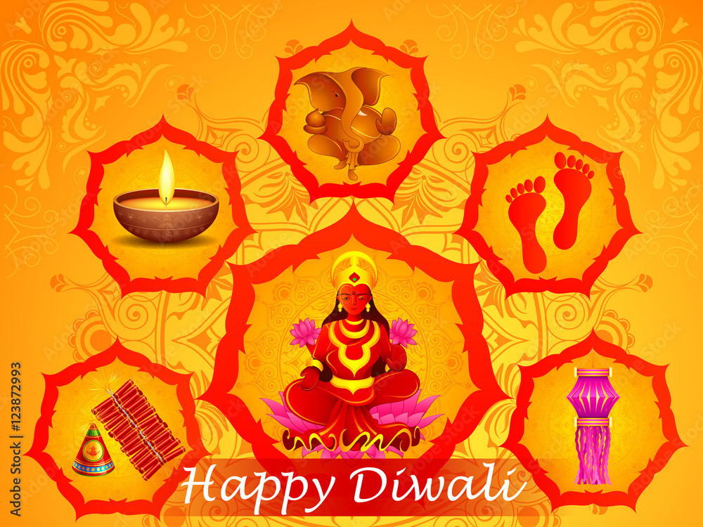 Goddess Lakshmi and Lord Ganesha in Happy Diwali holiday of India Stock ...