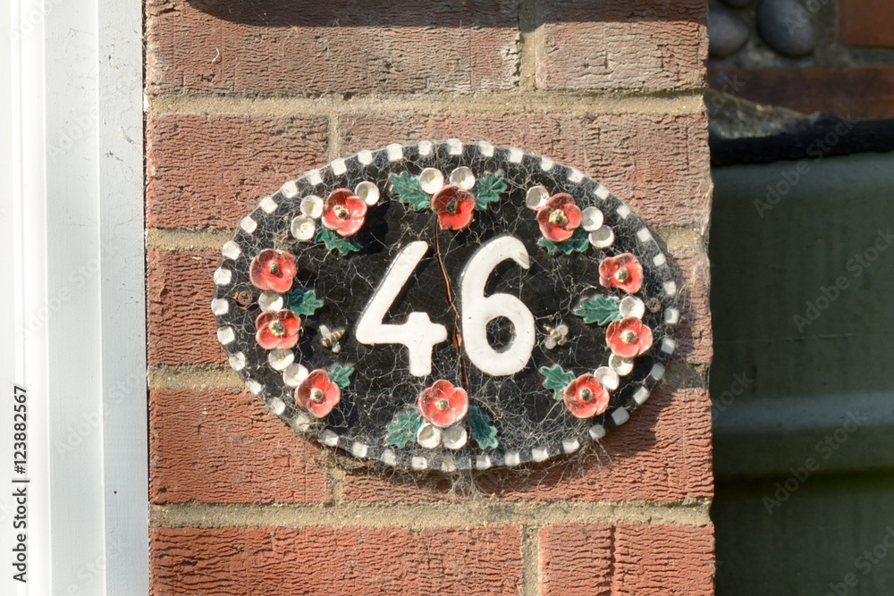 House Number 46 ceramic tile sign Stock Photo | Adobe Stock