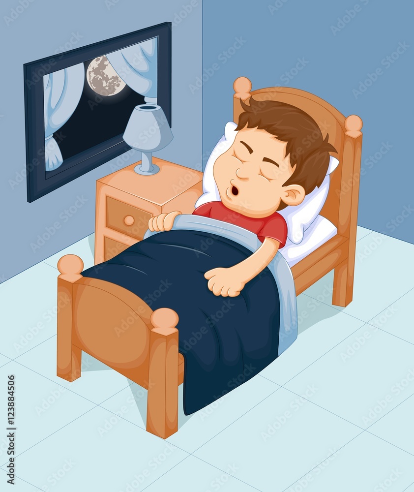 cute boy cartoon sleeping in the bedroom Stock Vector | Adobe Stock