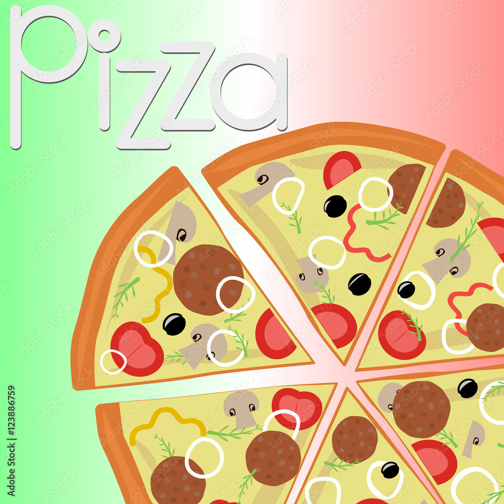 Pizza flat icons isolated.Pizza piece, slice. Delivery pizza banner ...