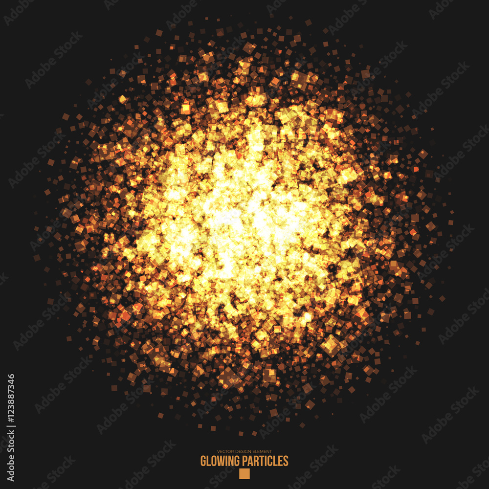 Abstract bright golden shimmer glowing square particles vector ...