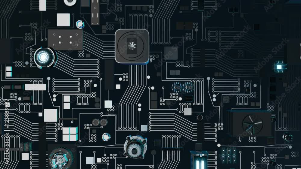 Seamless looping 3D animation of a CPU concept with a dark futuristic ...